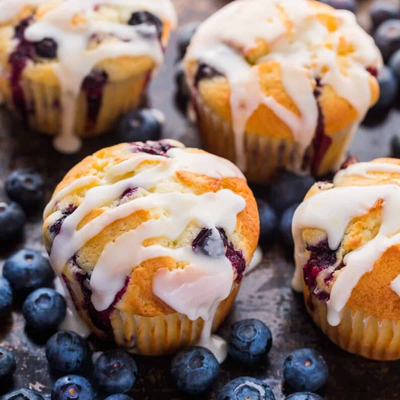 Blueberry Muffins with Lemon Glaze (VIDEO) - NatashasKitchen.com