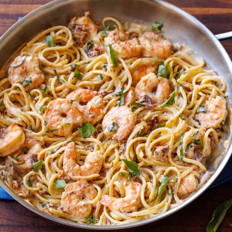 Tuscan Shrimp Pasta Recipe (VIDEO) - NatashasKitchen.com