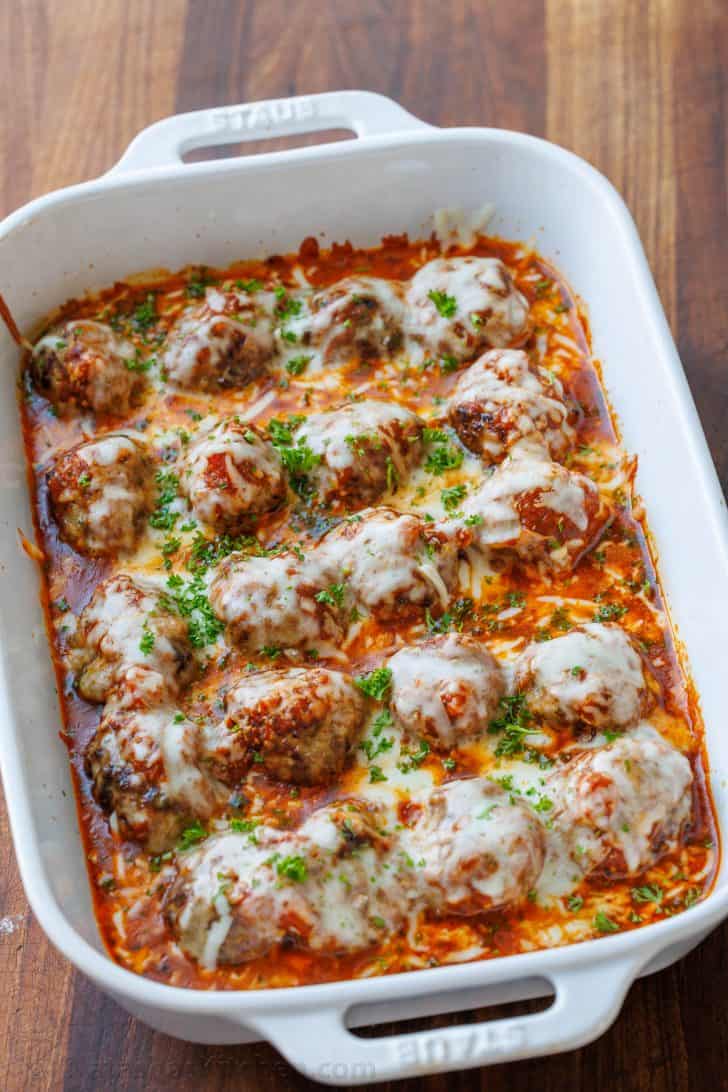 Meatballs Parmesan Casserole - NatashasKitchen.com